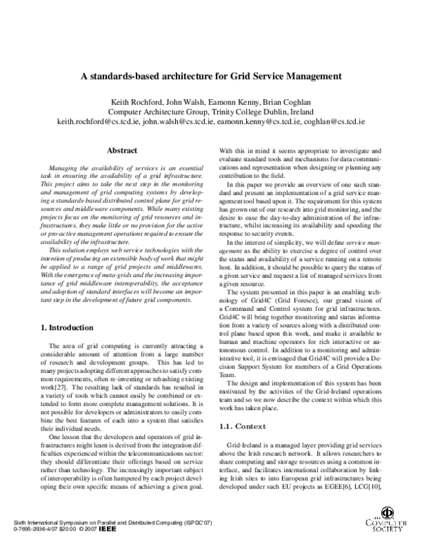 (PDF) A standards-based architecture for Grid Service Management