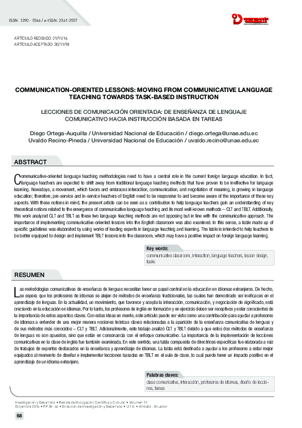 (PDF) Communication-Oriented Lessons: Moving from Communicative Language Teaching Towards Task ...