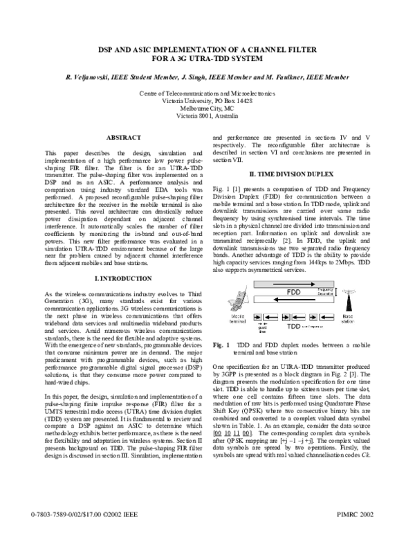 (PDF) DSP and ASIC implementation of a channel filter for a 3G UTRA-TDD system | Michael ...