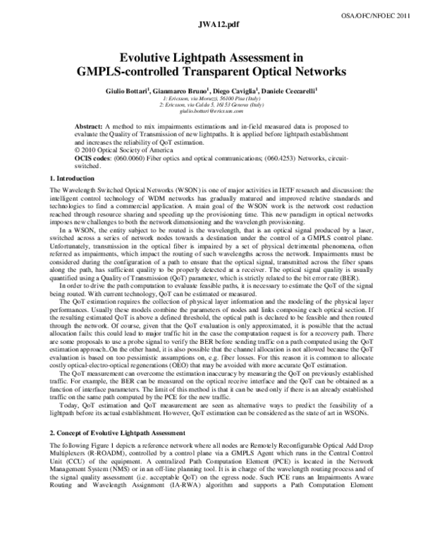 (PDF) Evolutive Lightpath Assessment in GMPLS-controlled Transparent ...