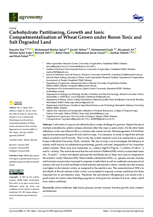 (PDF) Carbohydrate Partitioning, Growth and Ionic Compartmentalisation ...