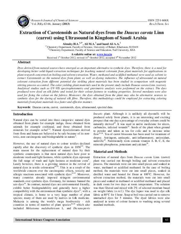 (PDF) Extraction of Carotenoids as natural dyes from the Daucus carota Linn (carrot) using ...