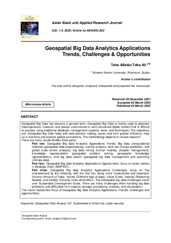 (PDF) Geospatial Big Data Analytics Applications Trends, Challenges & Opportunities.