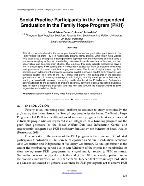 (PDF) Social Practice Participants in the Independent Graduation in the Family Hope Program (PKH)