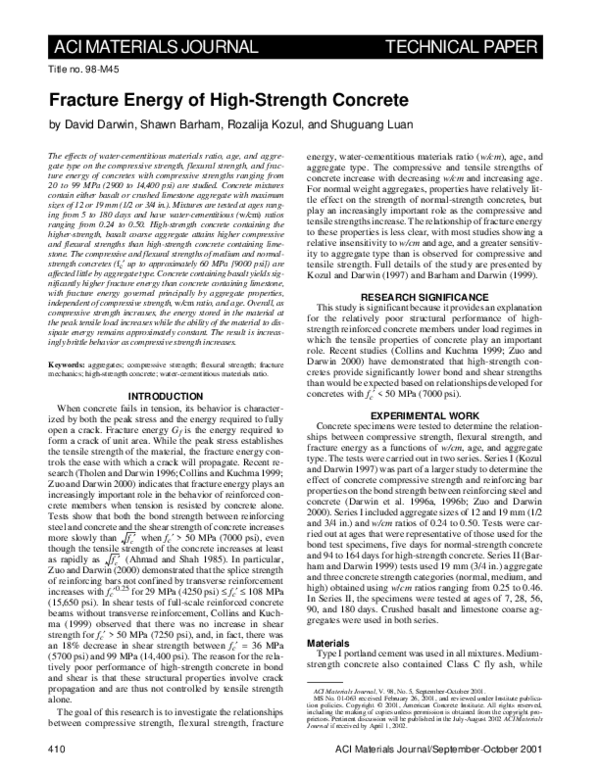 (PDF) Fracture Energy of High-Strength Concrete
