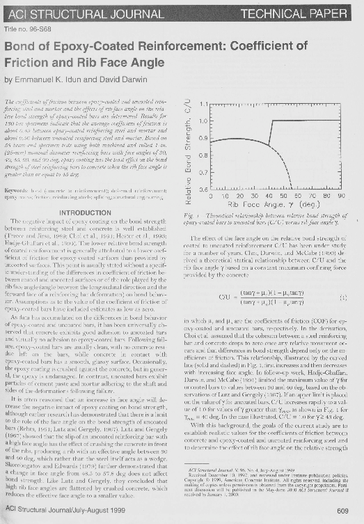 (PDF) Bond of Epoxy-Coated Reinforcement: Coefficient of Friction and ...