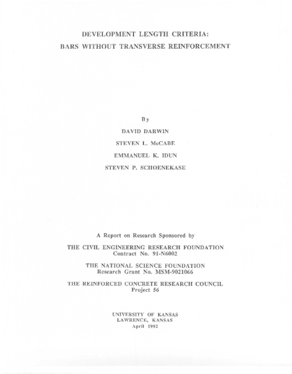 (PDF) Development Length Criteria: Bars Without Transverse Reinforcement