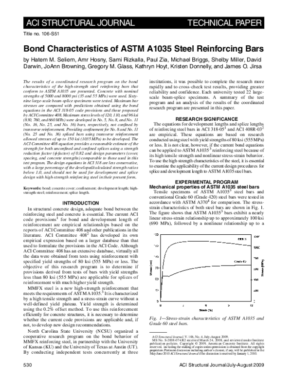(PDF) Bond Characteristics of ASTM A1035 Steel Reinforcing Bars
