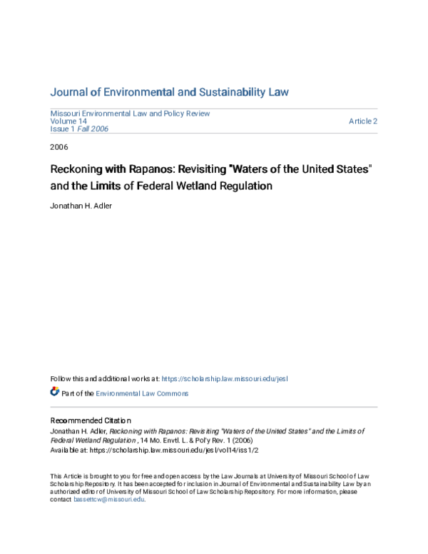 (PDF) Reckoning With Rapanos: Revisiting'Waters of the United States ...