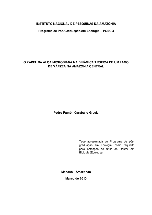 (PDF) Papel da alça microbiana na dinâmica trófica de um lago de várzea ...