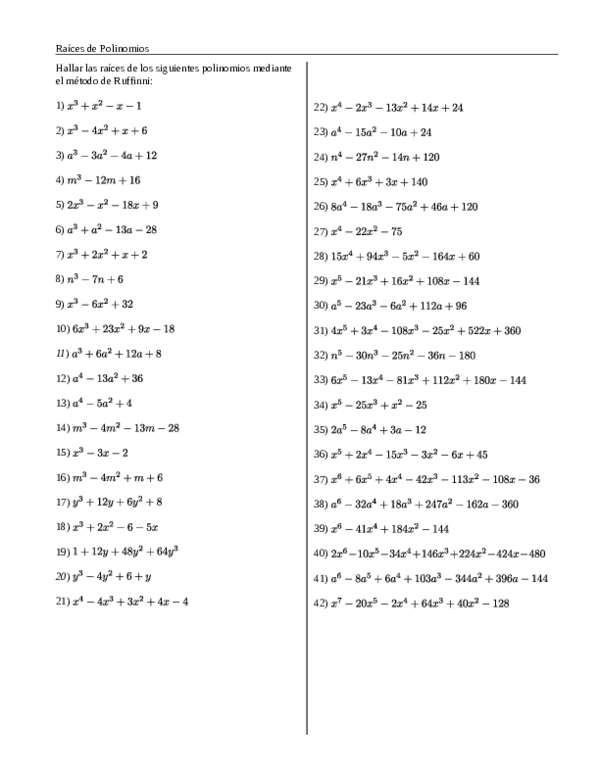 (PDF) Ejercicios de ruffinni