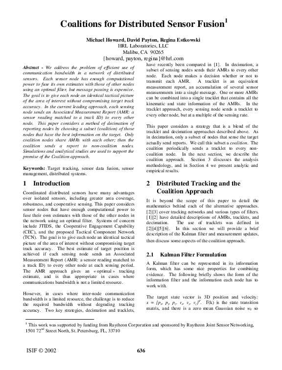 (PDF) Coalitions for distributed sensor fusion