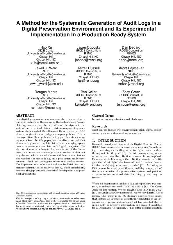 (PDF) A Method for the Systematic Generation of Audit Logs in a Digital Preservation Environment ...