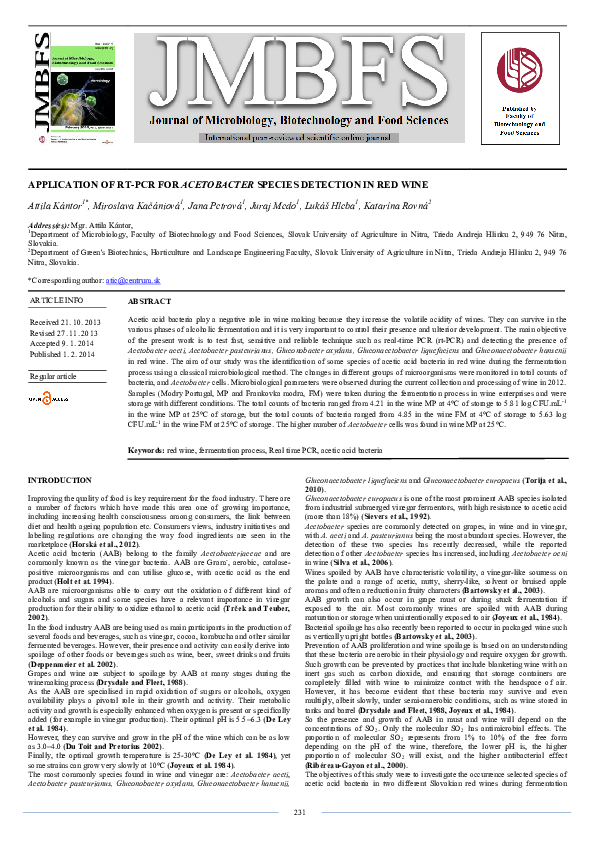 (PDF) Application of RT-PCR for Acetobacter Species Detection in Red Wine