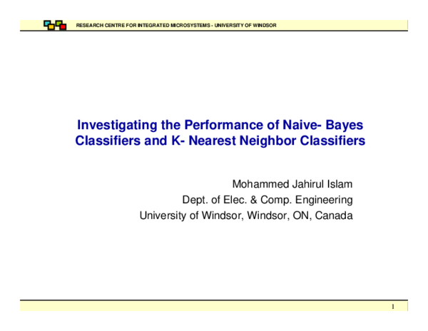 Pdf Investigating The Performance Of Naive Bayes Classifiers And K Nearest Neighbor Classifiers