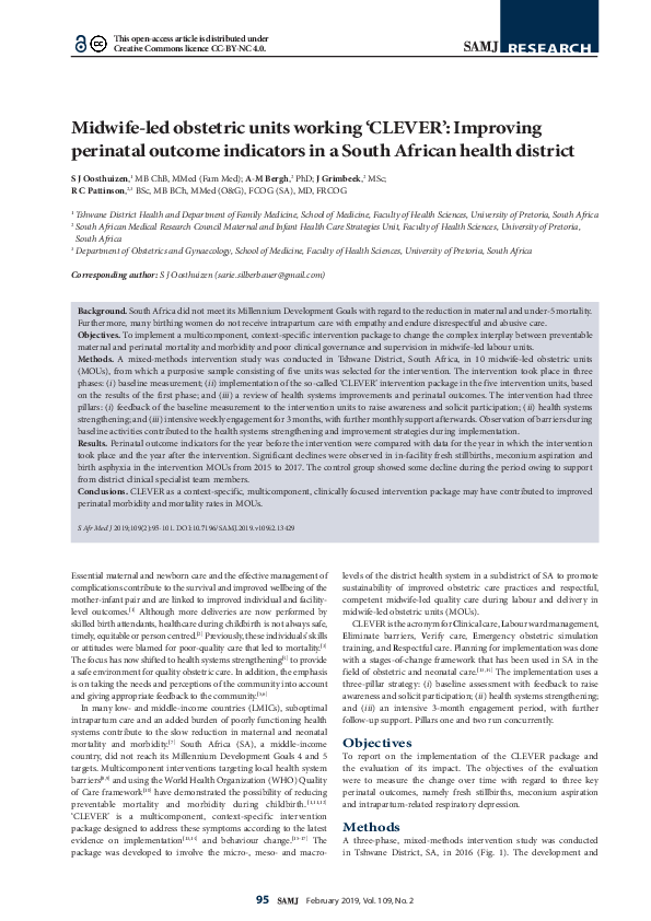 (PDF) Midwife-led obstetric units working ‘CLEVER’: Improving perinatal ...