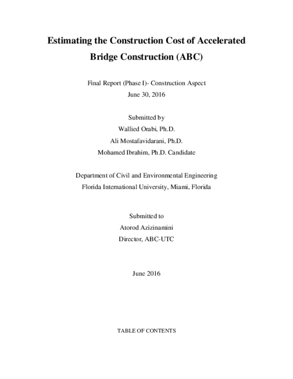(PDF) Estimating the Construction Cost of Accelerated Bridge ...