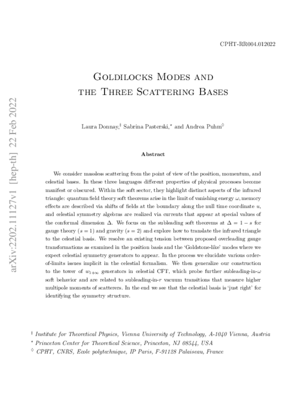 (PDF) Goldilocks Modes and the Three Scattering Bases | Laura Donnay ...