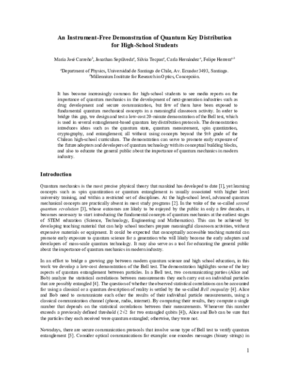 (PDF) An instrument-free demonstration of quantum key distribution for ...