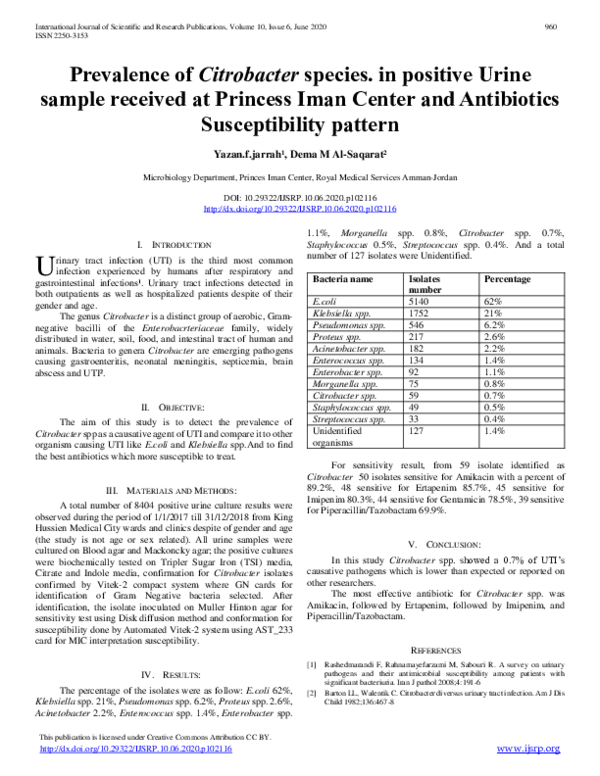 (PDF) Prevalence of Citrobacter species. in positive Urine sample ...