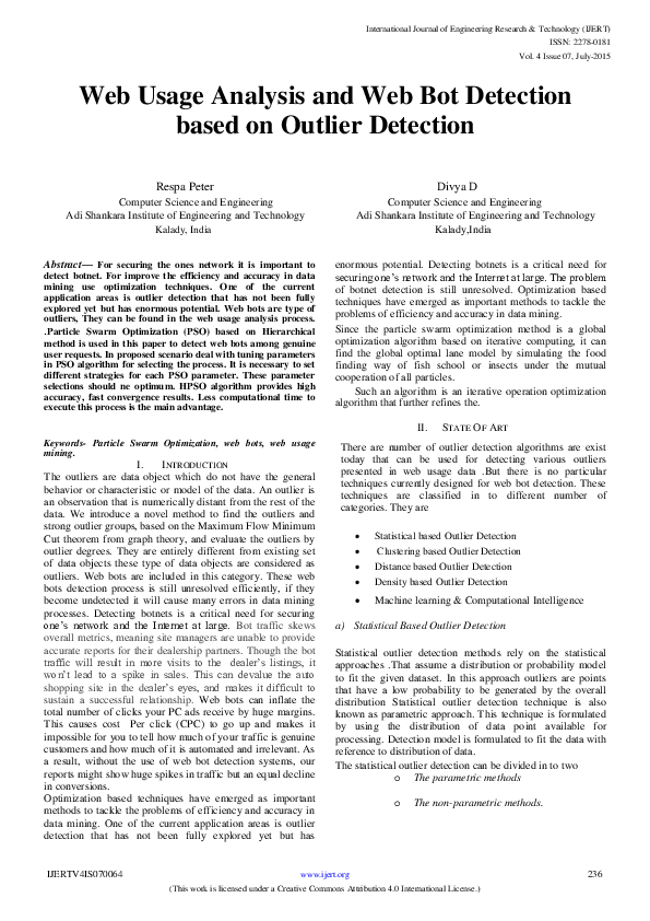 Pdf Web Usage Analysis And Web Bot Detection Based On Outlier Detection