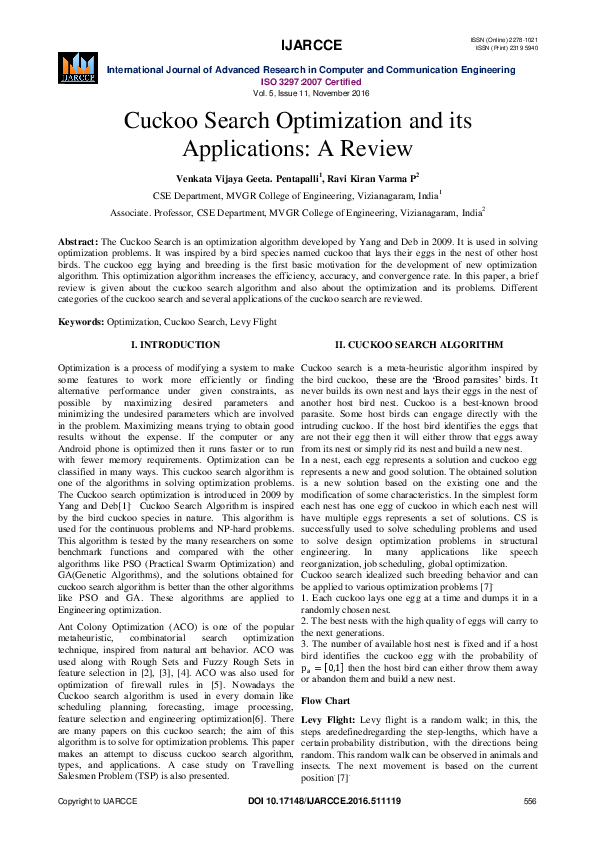 (PDF) Cuckoo Search Optimization and its Applications: A Review