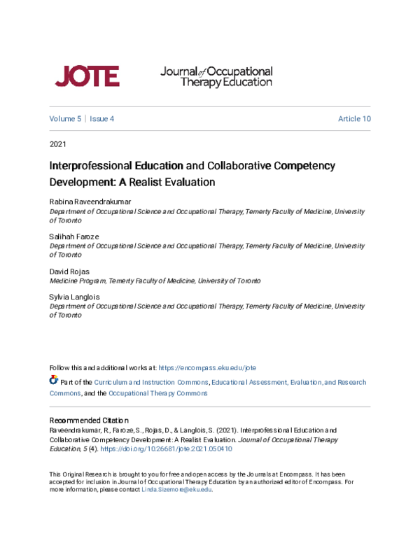 (PDF) Interprofessional Education and Collaborative Competency Development: A Realist Evaluation