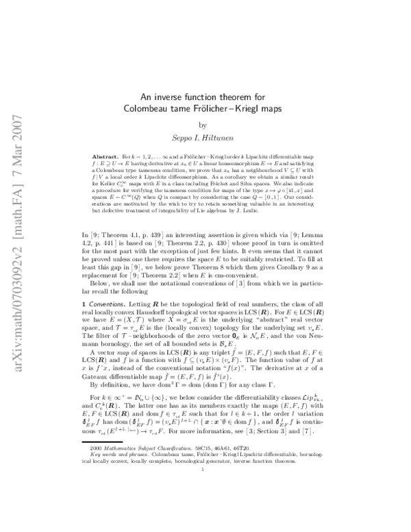 (PDF) An inverse function theorem