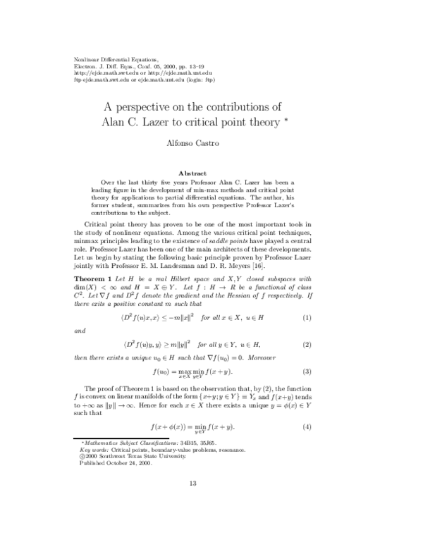 (PDF) A perspective on the contributions of Alan C. Lazer to critical ...