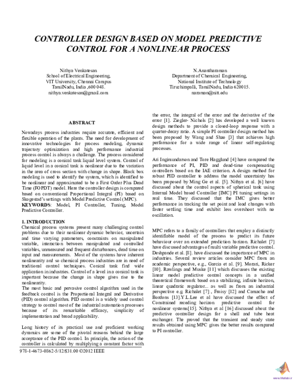 Controller Design Based On Model Predictive Control For A Nonlinear Process
