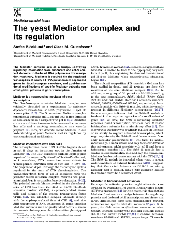 (PDF) The yeast Mediator complex and its regulation