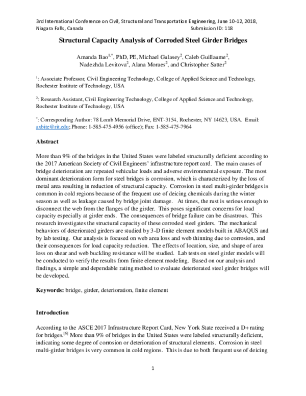 Pdf Structural Capacity Analysis Of Corroded Steel Girder Bridges