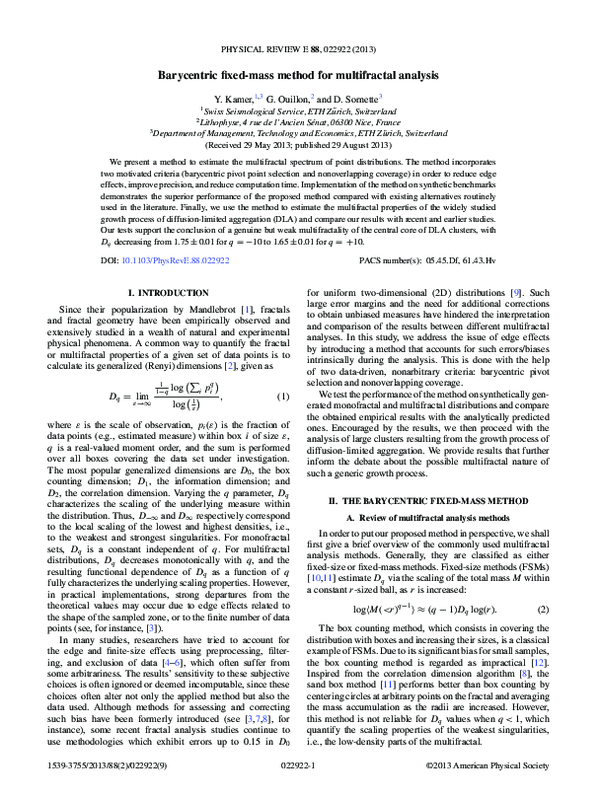 (PDF) Barycentric fixed-mass method for multifractal analysis