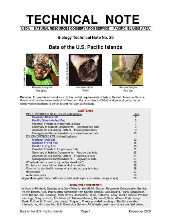 (PDF) NRCS Biology Technical Note No. 20 – Bats of the U.S. Pacific Islands