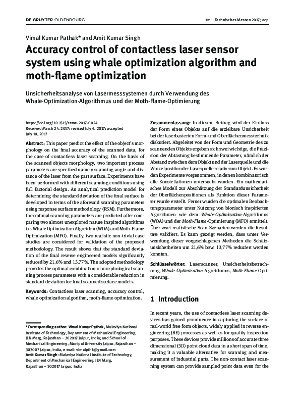 (PDF) Accuracy control of contactless laser sensor system using whale ...