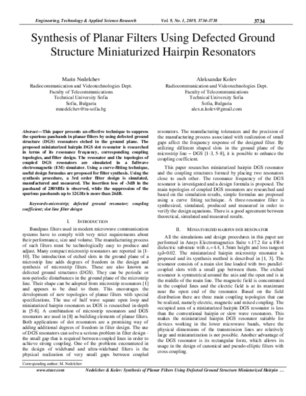 (PDF) Synthesis of Planar Filters Using Defected Ground Structure ...