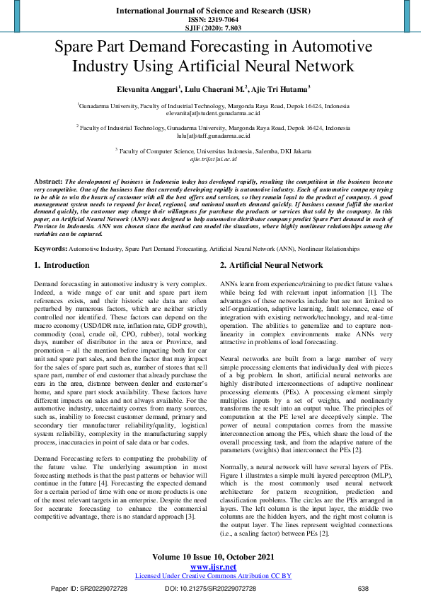(PDF) Spare Part Demand Forecasting in Automotive Industry Using ...