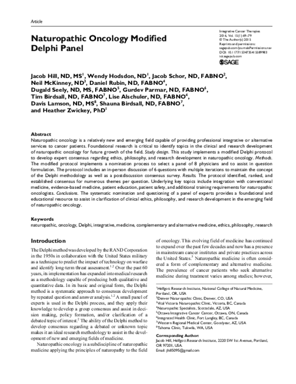 (PDF) Naturopathic Oncology Modified Delphi Panel