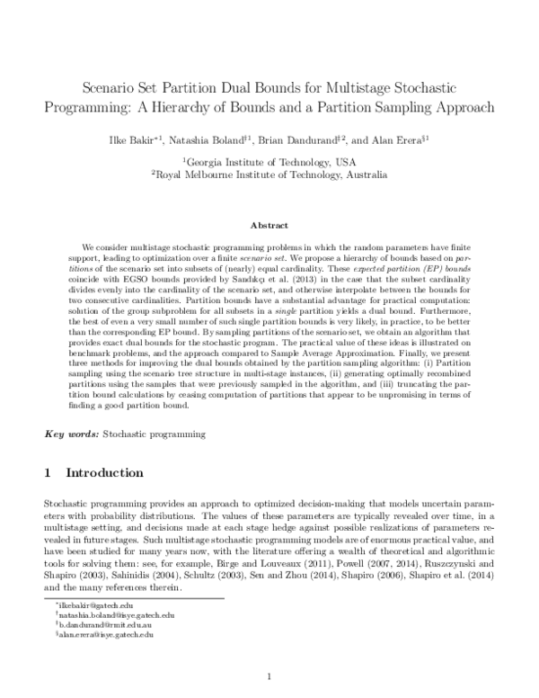 (PDF) Scenario Set Partition Dual Bounds for Multistage Stochastic Programming : A Hierarchy of ...