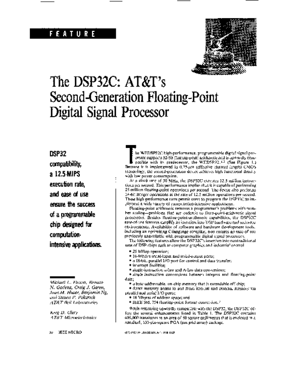 Pdf The Dsp32c At Second Generation Floating Point Digital Signal Processor