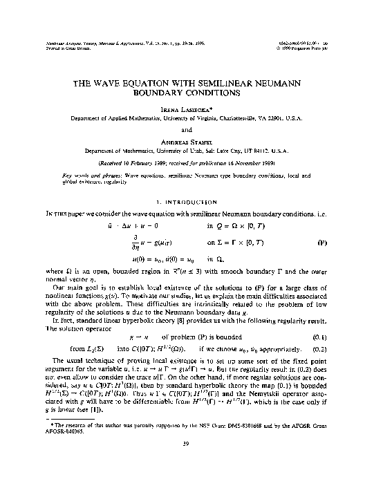 (PDF) The wave equation with semilinear Neumann boundary conditions