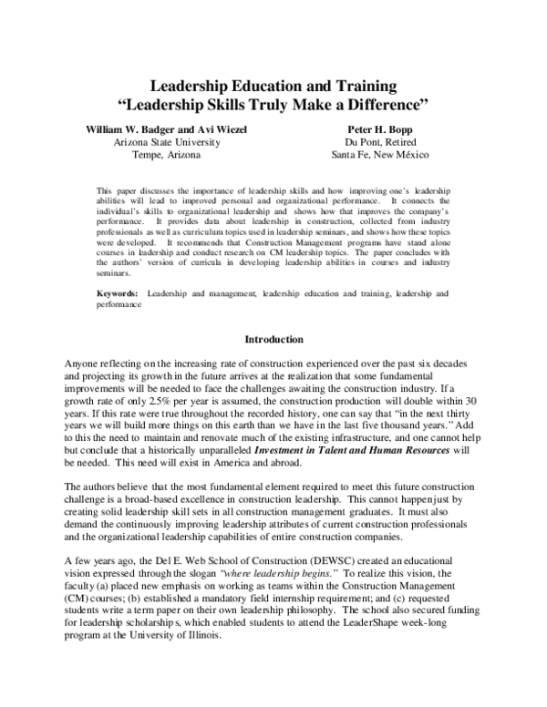 (PDF) Leadership Education and Training “Leadership Skills Truly Make a ...
