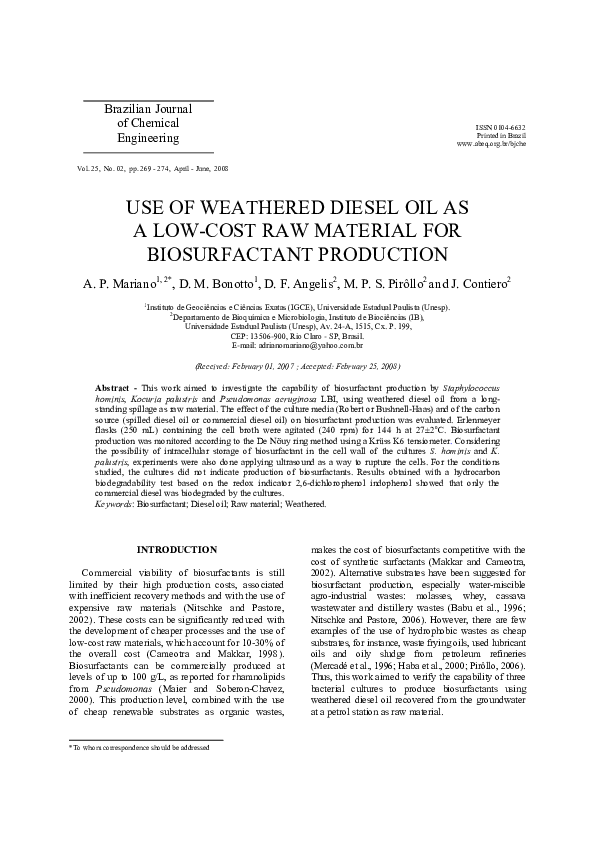(PDF) Use of weathered diesel oil as a low-cost raw material for ...