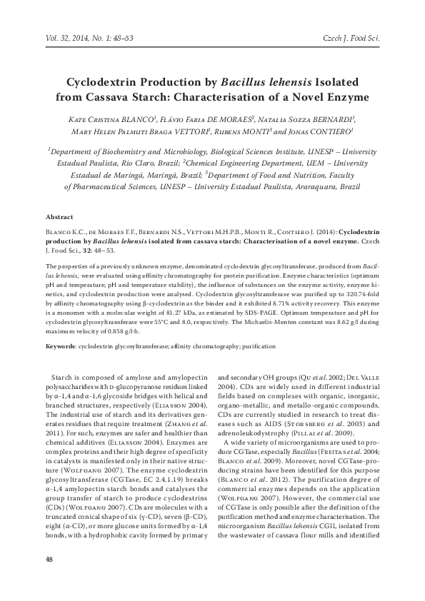Pdf Enzyme Characterization For Cyclodextrin Production