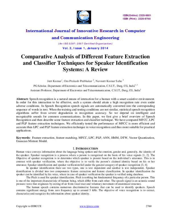 Pdf Comparative Analysis Of Different Feature Extractionand