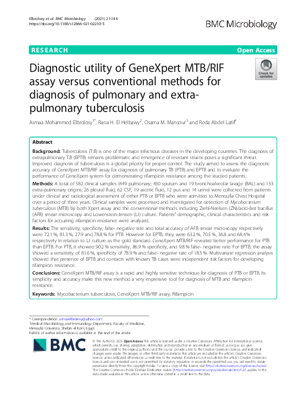 (PDF) Diagnostic utility of GeneXpert MTB/RIF assay versus conventional ...