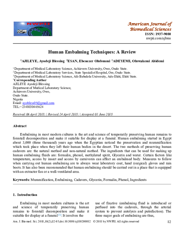 (PDF) Human Embalming Techniques: A Review
