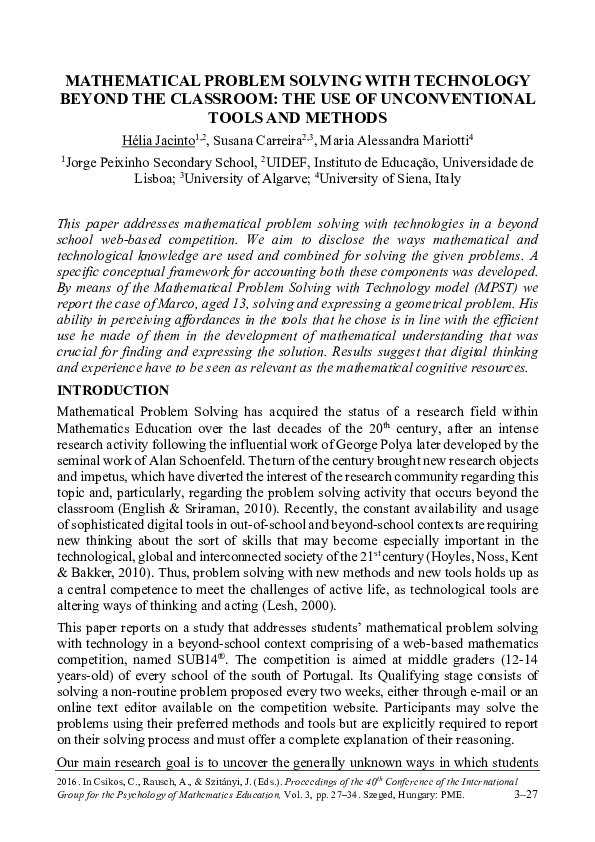 (PDF) Mathematical Problem-Solving with Technology: An Overview of the ...