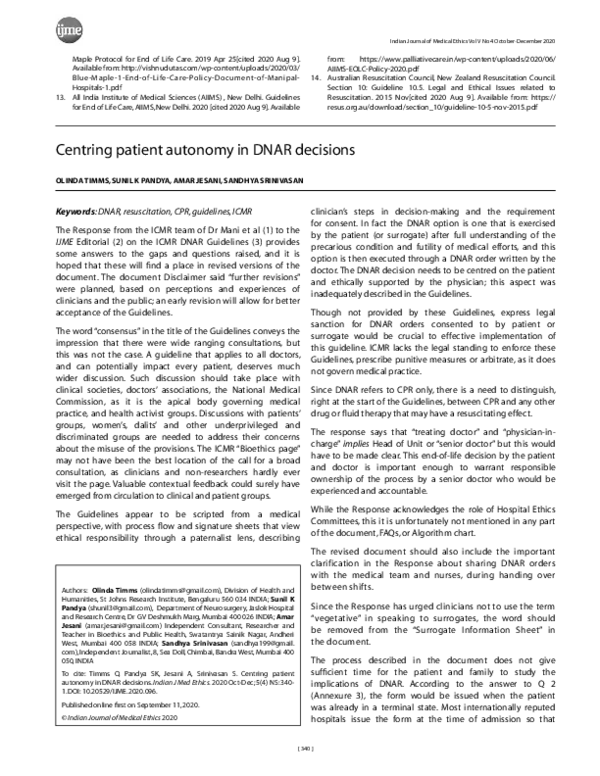 (PDF) Centring patient autonomy in DNAR decisions