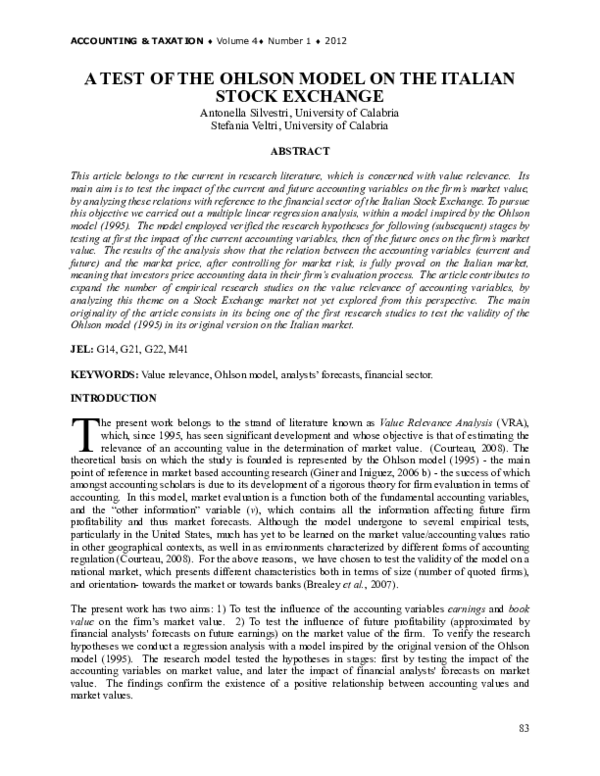 (PDF) A Test of the Ohlson Model on the Italian Stock Exchange